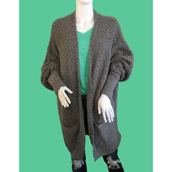Merkeety | Sweaters | Gray Open Front Teddy Bear Cardigan Sweater With ...